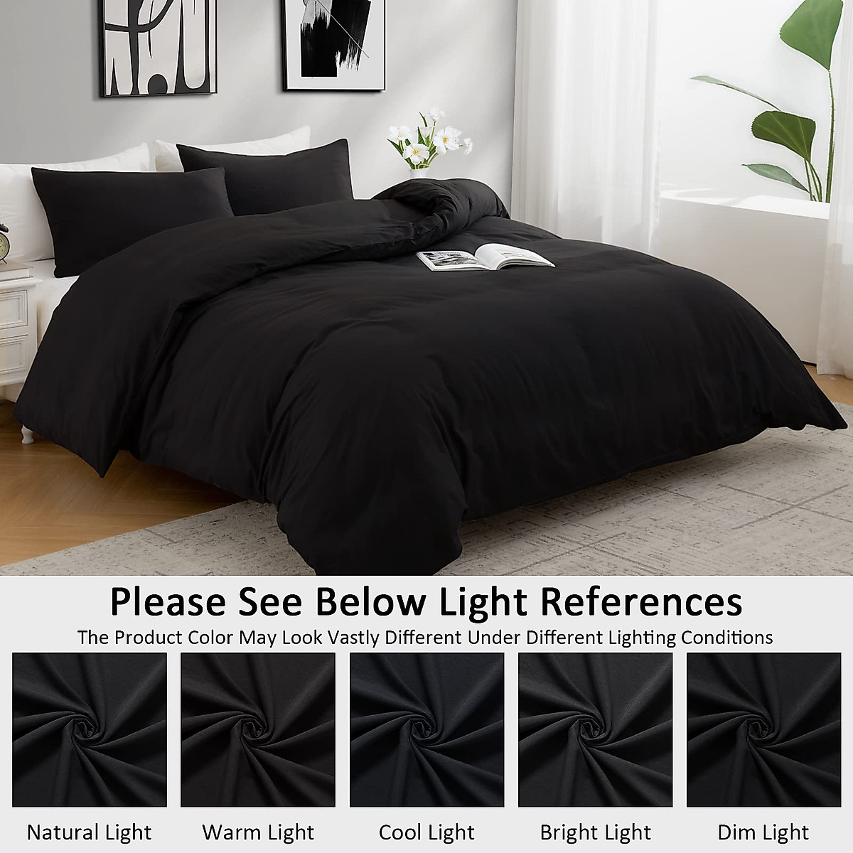 mafudoxi Twin Duvet Cover Set, Soft and Breathable Duvet Cover Twin Size, Duvet Cover Set with Zipper Closure & Corner Ties,1 Duvet Cover 68"x90" & 1 Pillow Cases, Black