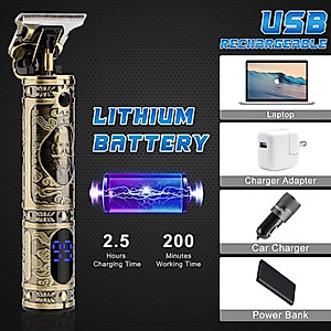 RACYMAY Professional Hair Trimmer for Men Beard Trimmer for Men Cordless T Blade Trimmers for Barbers Retro Mens Grooming Trimmers for Thick&Hard Hair LED Display