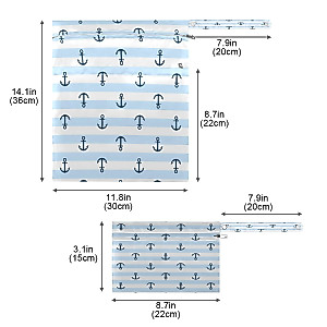 Waterproof Wet Dry Bag 2 Pack Nautical Anchor Stripe Pattern Cloth Diaper Bag Organizer Pouch Set with Zipper Pocket Washable Wet Bag for Travel Hiking Swimsuit