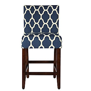 HomePop Upholstered Counter Height Barstool, 24-inch, Navy and Cream Geometric
