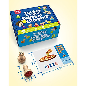 Coogam Wooden Alphabet Number Stamp Flashcard, ABC Spelling Letter Stampers and Mathematics Learning Number Stampers Arts and Crafts Supplies, Montessori Educational Toy Gifts for 3 4 5 Year Old