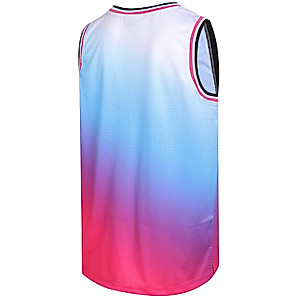 DEHANER Custom Basketball Jersey for Men Kids Youth Causal Summer Game Mesh Tank Top Outfits,White/Light Blue/Pink Gradient Jersey,Men Size Large