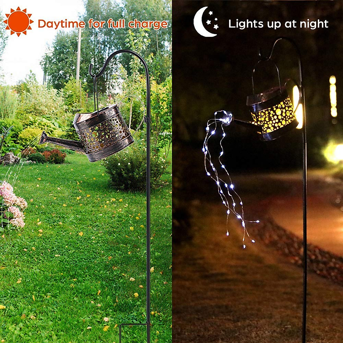 WEAQALDBownew Garden Decor Solar Lights Outdoor Metal Decorative Stake Waterproof for Garden Patio Lawn Porch Walkway Pathway and Yard with Watering Can Shape Lantern