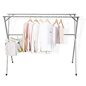 TORIBIO Clothes Drying Rack, 59 Inch Retractable Laundry Drying Rack Folding Indoor Outdoor, Length Adjustable Saves Space Heavy Duty Stainless Steel Clothing Drying Rack with Windproof Hooks