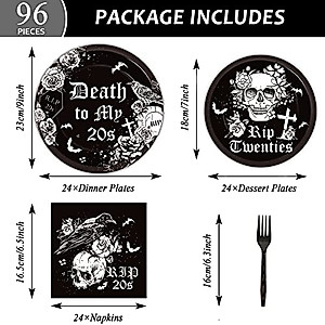 gisgfim 30th Birthday Party Supplies for 24 Guests Death To My Twenties Plates Napkins Forks Tableware Set Disposable Black Rip To My 20s Decorations Favors for Funeral for My Youth Party