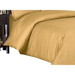 Royal Tradition Stripes Gold 300 Thread Count King/California King Duvet Cover Set 100% Cotton 3PC Comforter Cover Set Button Enclosures