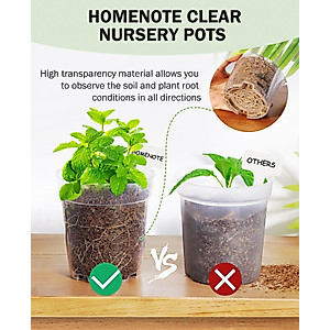 homenote Clear Nursery Pots for Plants,3/4/5 Inch Plant Pot for Planting Plastic Seedling Pots with Drainage Holes Seed Starter Pot Flower Pots High Transparency with 20 Plant Labels (30 Pack)