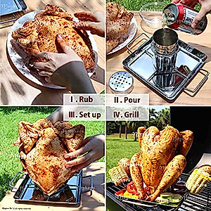 Meykers Beer Can Chicken Holder Stand - Vertical Roaster for Grill Smoker Oven - Stainless Steel Rack Tray Canister Vegetable Spike - BBQ Barbeque Smoke Seasoning Beer Butt Chicken Turkey Meat