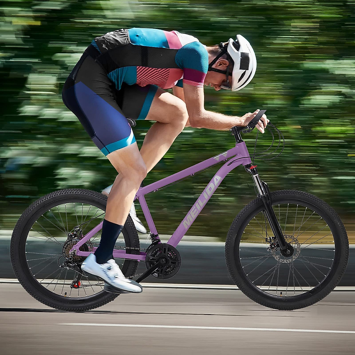 26'' Mountain Bike, 21 Speed Outdoor Snow Beach Bike, Full Suspension Adult Hybrid MTB Racing Bikes for Women Men, Comfort Complete Cruiser Bicycle, Lightweight City Commuter Road Cycling (K)