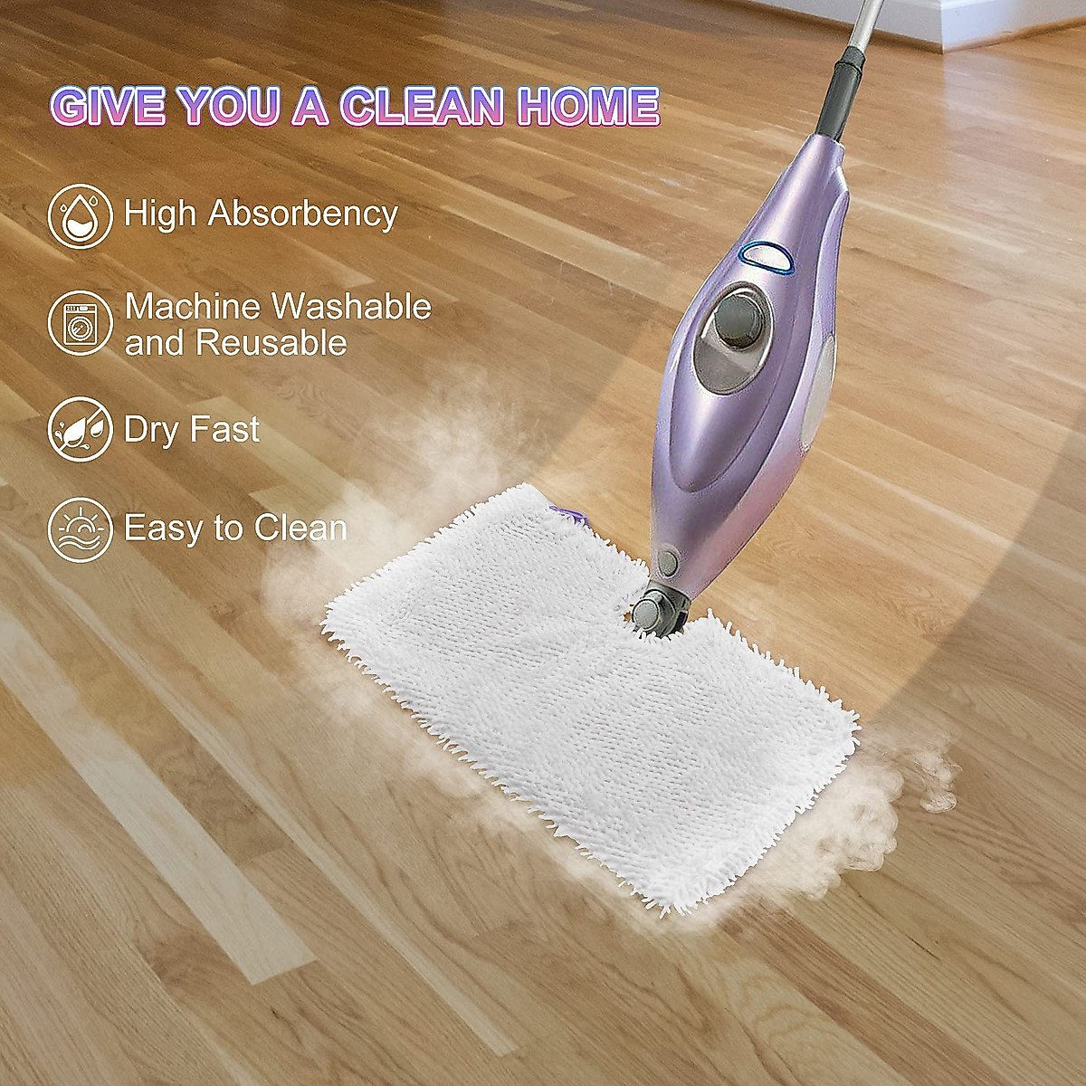 Steam Mop Replacement Pads for Shark Steam Mops S3500 Series S3501 S3601 S3550 S3901 SE450 S3801CO S3601D S2901 S2902 Steam Pocket Mop Pads Floor Cleaning Microfiber Reusable for Shark Mop Pads,6 Pack