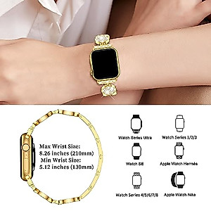 Hallen Apple Watch Band 38mm 40mm 41mm 42mm 44mm 45mm 49mm Women, Jewelry Bling Diamond Rhinestone Bracelet Metal Replacement Strap Wristband for iWatch bands Ultra Series 8 7 6 5 4 3 2 1 SE (38mm40mm41mm, Gold)