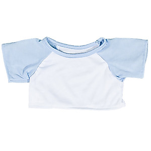 White Tee w/ Light Blue Sleeves Outfit Teddy Bear Clothes Fits 14" - 18" Build-a-Bear and Make Your Own Stuffed Animals