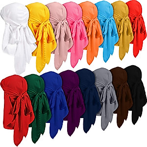 16 Pieces Velvet Durags for Men Long Tail Durags Caps Wide Strap Headwraps Soft Turban Beanies Pirate Hat Velvet Doo Rag for 360 Waves Men Women, 16 Colors