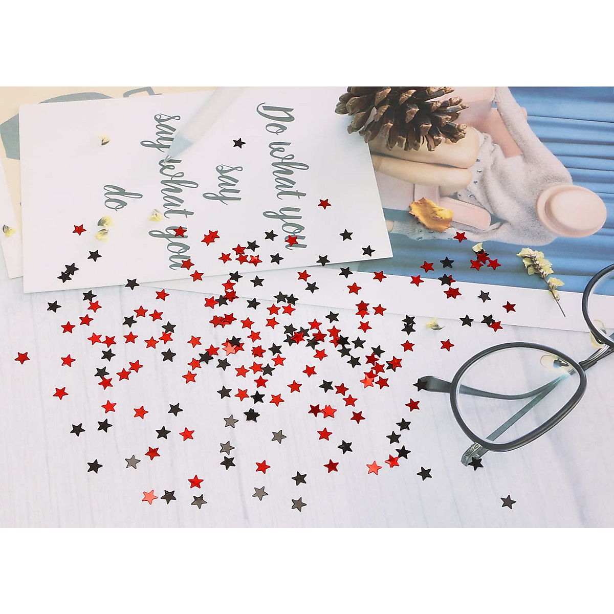 Penta Angel 2 Pack Star Sequin Confetti Holographic Metallic Foil Graduation Table Confetti for 2022 2023 Congrats Grads Birthday Weeding Party Decoration (Red&Black)