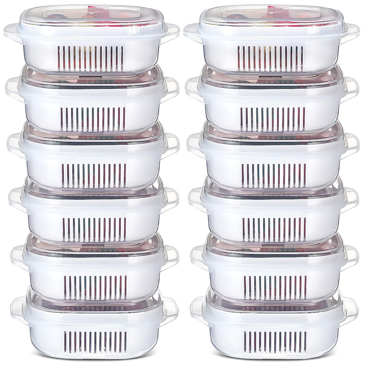 SiliFine 12 Pack Fruit Storage Containers for Fridge 5.9 Inches Berry Containers with Lids Removable Drain Colanders Fruit Washing and Storage Containers Keep Fruits Vegetables Fresh Longer