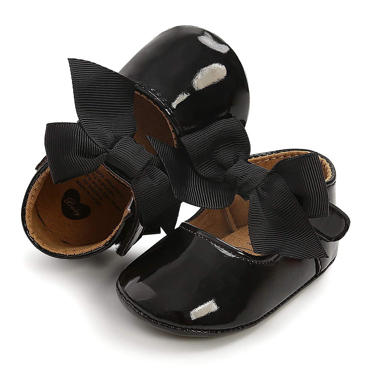 COSANKIM Baby Girls Mary Jane Flats Shoes Anti-Slip Rubber Sole Infant Toddler Princess Wedding Dress Shoes（6-12 Months Infant, A/Black）