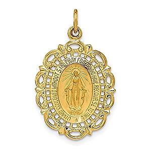 Diamond2Deal 14k Yellow Gold Solid Polished/Satin Medium Fancy Pierced Oval Miraculous Medal Fine Jewelry for Women