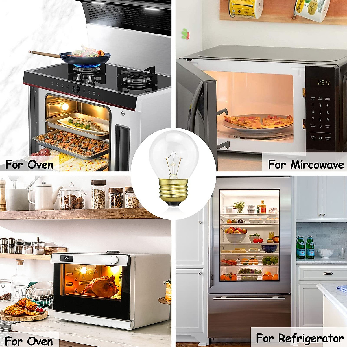 Oven Light Bulb 40 Watt, G45 Clear - High Temp 120V 415 Lumens E26 Standard Base, Appliance Light Bulb for Stove Refrigerator Microwave 4-Pack