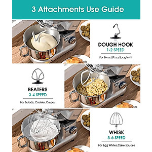 Facelle Stand Mixer, Electric Kitchen Mixer, 6 Speed Tilt-Head Stand Mixer with Pulse, Attachments include 6.5QT Bowl, Dishwasher Safe Beater, Dough Hook, Whisk for Dough, Baking,Cakes, Cookie -Silver