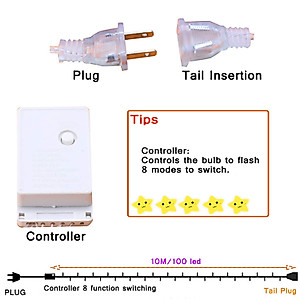 SRK Star String Lights, 100 LED 33 Ft 8 Modes, Plug in Fairy Twinkle Lights Waterproof for Outdoor, Indoor, Wedding Party, Christmas Tree, New Year, Garden Decoration, Bedroom (Warm White)
