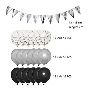 Borsgye 30th Birthday Party Decorations Set for Girl Boy Women Men Black HAPPY BIRTHDAY Letter Banner Silver Sparkly Glitter Traingle Banner Confetti Latex Balloons with Black Giant Number 30 Balloon