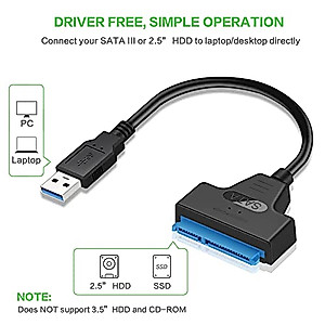 ULXUUUN SATA to USB Cable, USB 3.0 to SATA III Hard Drive Adapter Compatible for 2.5-Inch HDD & SSD, Support UASP