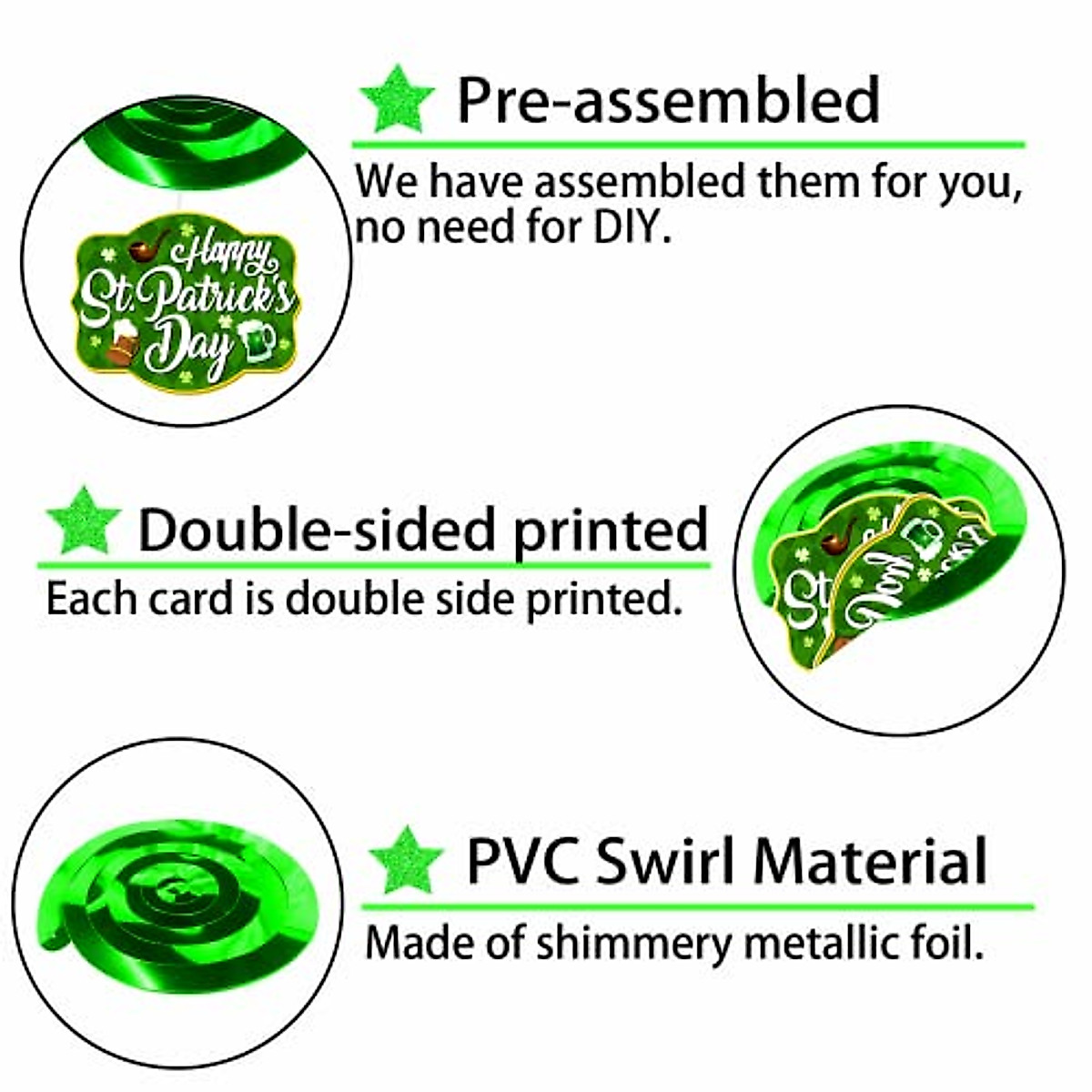 36 Pcs Saint Patricks Day Decorations Hanging Swirls, NO-DIY St Patrick's Day Decorations, St Patricks Day Decorations Whirls Glitter Foil Ceiling Swirls, St Patricks Day Decorations For Office