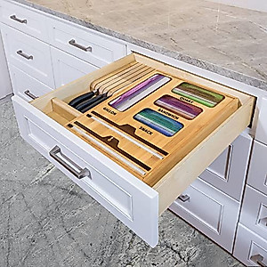 Klokliv Bamboo Ziplock Bag Storage Organizer with Sliding Lid,Foil and Plastic Wrap Organizer, Bamboo Aluminum Foil Dispenser With Cutter, 6 In 1 Sandwich Bag Organizer