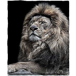 KYKU Lion Blankets for Adults Animal Throw Blanket for Kids Face Black Fleece Home Decorative Living Room Sofa Hug Nap Travel Car Soft Warm Cozy 3D Printed Design Gifts (Black, 50" × 60")