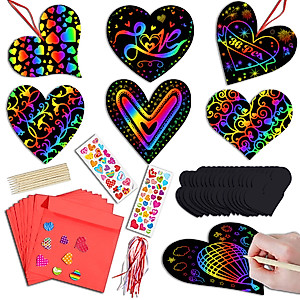 Natonhi 36 Pack Valentines Day Gifts Card for Kids,Heart Rainbow Scratch Art Paper Valentine Crafts for Kids Party Favors Classroom Exchange Prizes