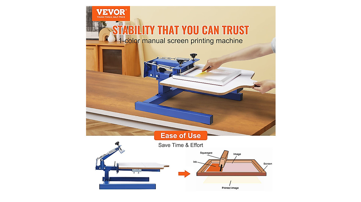 VEVOR Screen Printing Machine - 1 Color, Small Space & Professional DIY ...