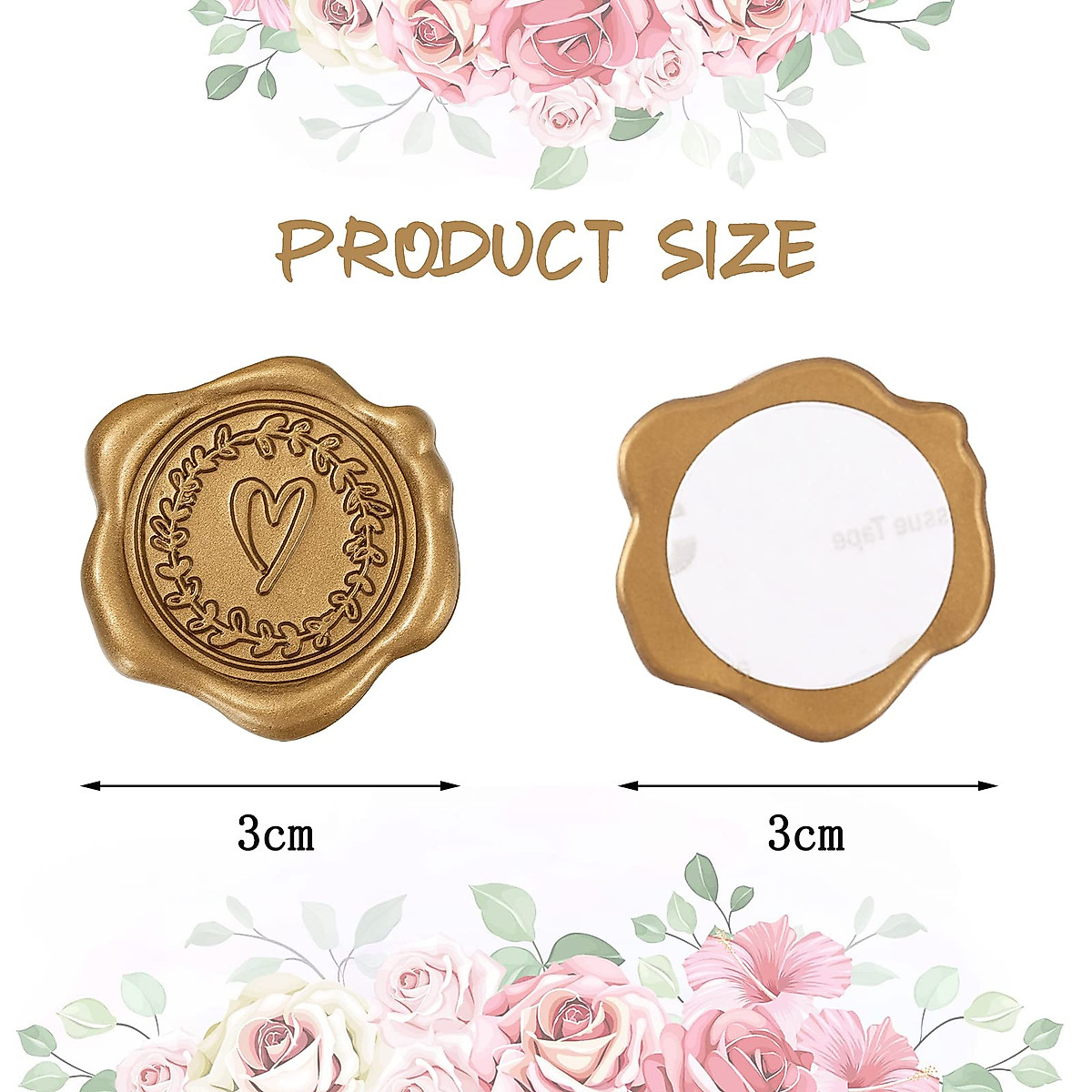 Whaline 50Pcs Embossed Wax Seal Stickers Heart Pattern Envelope Seal Stickers Bronze Classic Self-Adhesive Decorative Stamp Sticker for Wedding Greeting Invitation Cards Snail Mails Wine Packages Gift