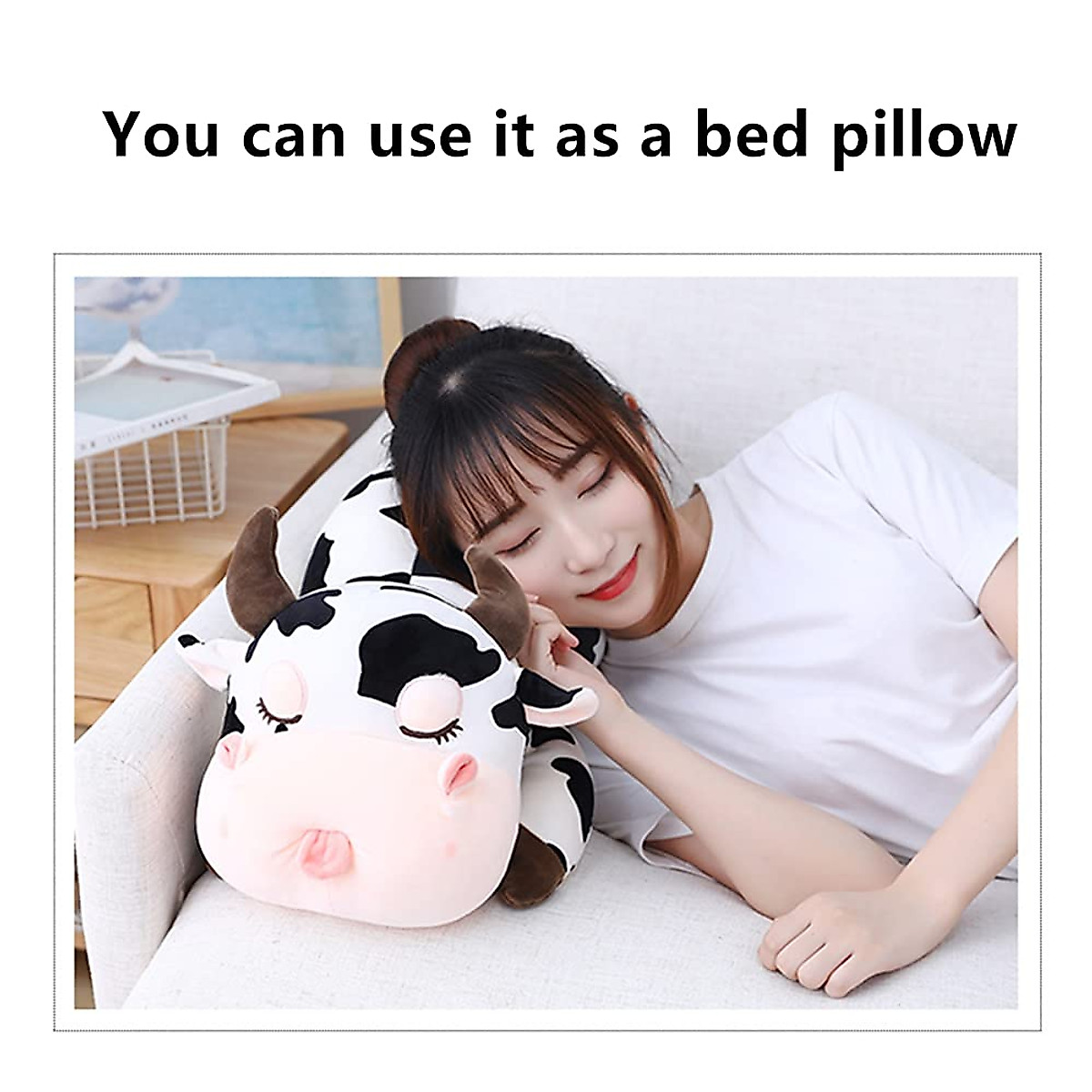 WUZHOU Cow Stuffed Animals, Soft Pillow Plush Toys Gifts for Kids, Throw Sleeping Pillow Toy Gift for Girls Girlfriend, Multiple Size (30cm/11.8in)