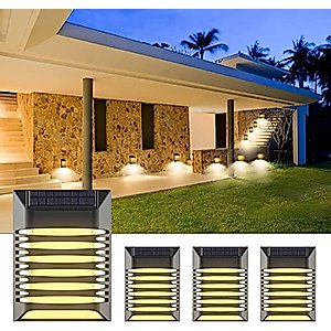 Solar Outdoor Fence Lights Warm White, Solar Wall Lamps Outdoor Waterproof Lights for Waterproof Garden Lights Wall, Stair, Pool (4 Pack)…
