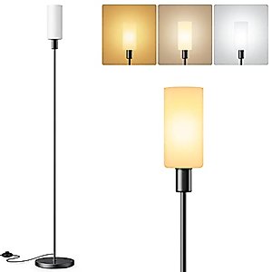 XMEYE Floor Lamp for Living Room, 3 Colors Temperature Modern Light with Foot Control, Slim Minimalist Standing Lamp with Jade White Matte Glass Shade ( 9W LED Bulb Included), Black