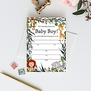 Moonrise Papery Set of 25 Safari Theme Baby Shower Invitations with Envelopes, Jungle Theme Baby Shower, Boy Baby Shower Invitations