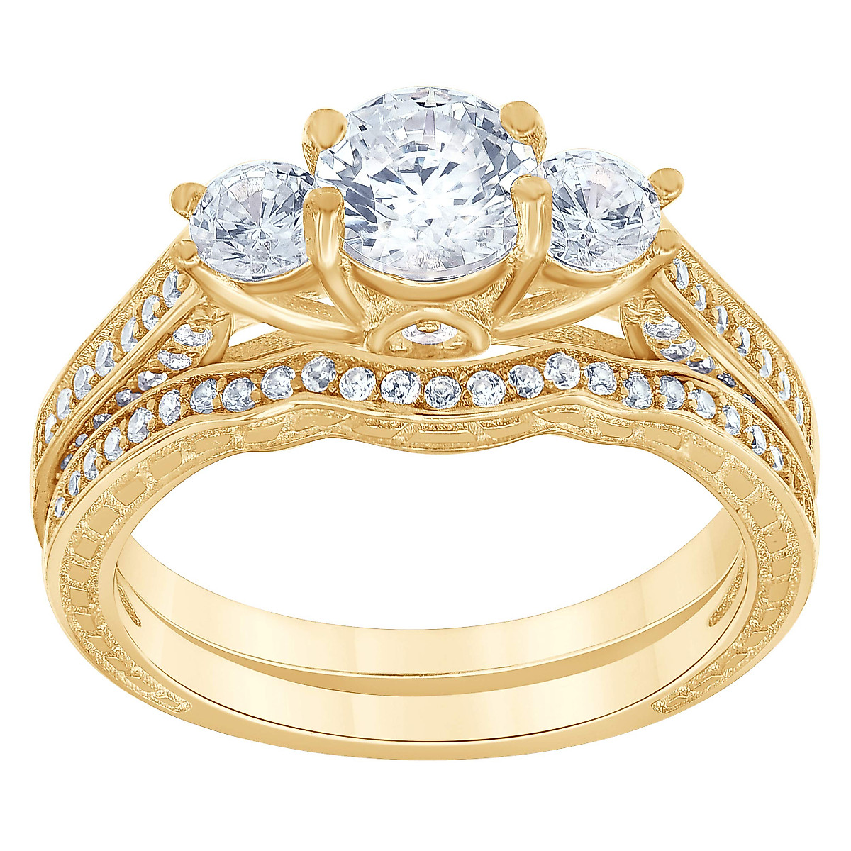 La4ve Diamonds Beyond Brilliance Beyond Brilliance Round Cut AAA Cubic Zirconia Engagement Ring Bridal Set for Women | Yellow Gold Plated Silver Ring | Fashion Jewelry for Her | Gift Box Included