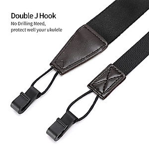 Eyeshot Ukulele Strap No Drill, Adjustable Double J Hook Clip on Uke Shoulder Strap, Hawaiian Jacquard Blue Flower Hands Free Ukelele Strap, Easy to Use and Fit Most Standard Uke Sizes