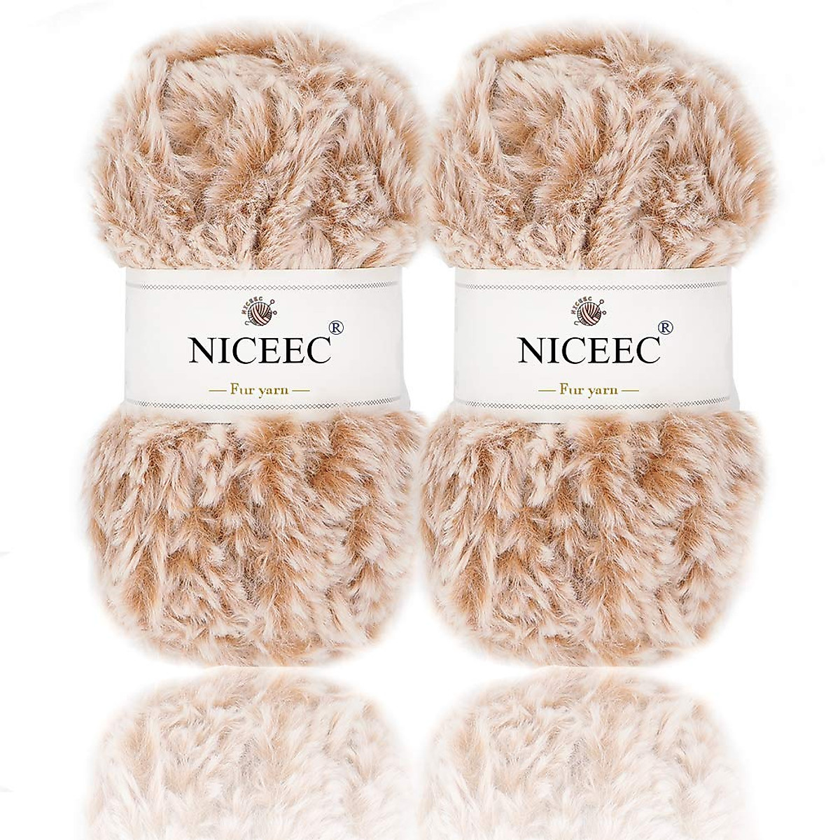 NICEEC 2 Skeins Super Soft Fur Yarn Chunky Fluffy Faux Fur Yarn Eyelash Yarn for Crochet Knit-Total Length 2×32m(2×35yds,50g×2)-Khaki