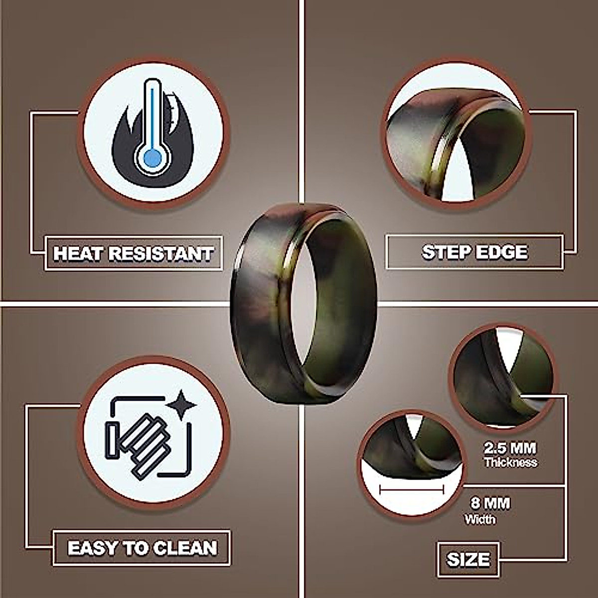 Truly Alpha Camo Mens Silicone Wedding Band - Pack of 2 | Green Camo Silicone Rings for Men | 6mm Silicone Ring Men | Flexible Silicone Wedding Band Men | Rubber Rings Men Size 13