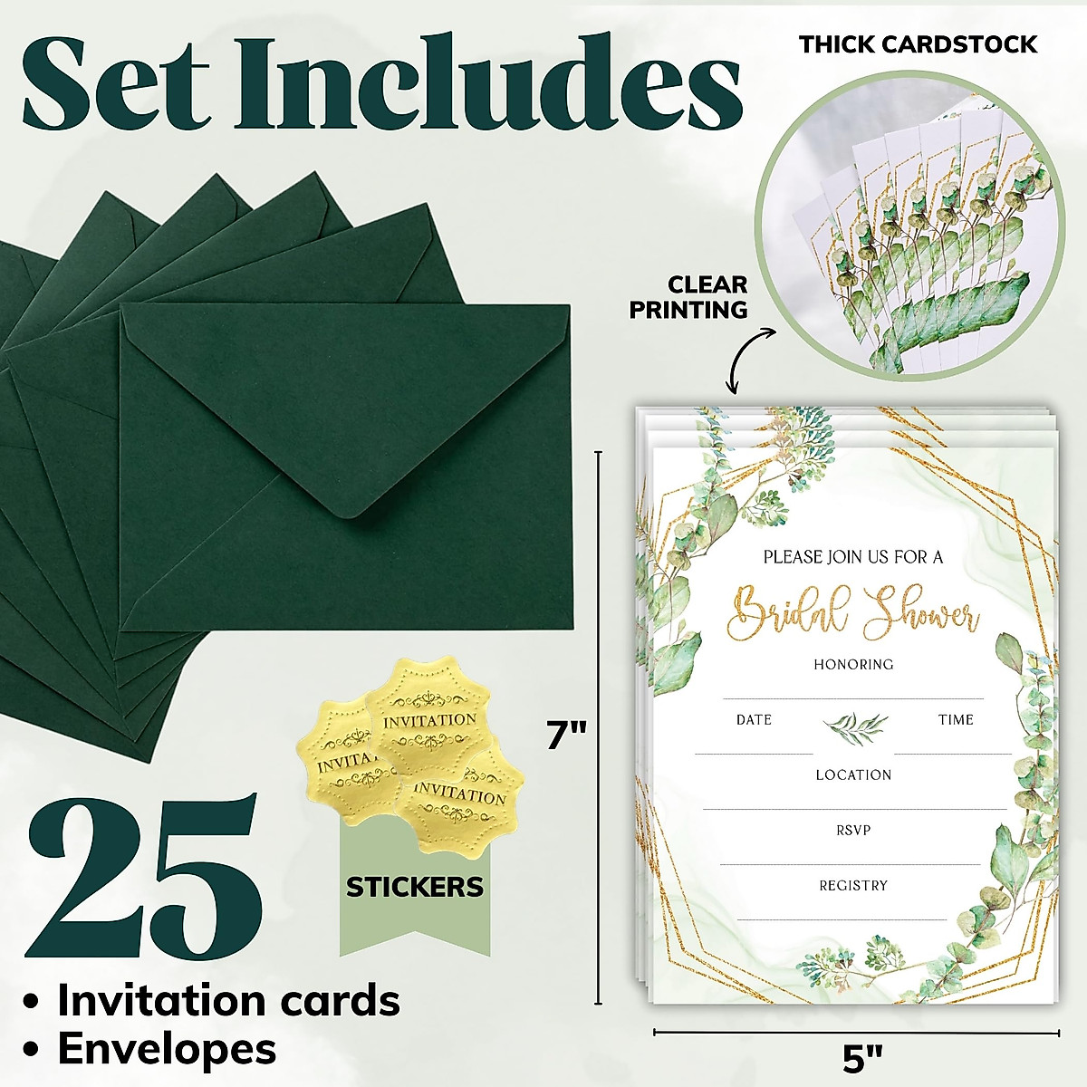 STOFINITY Bridal Shower Invitations With Envelopes - Wedding Shower Invitations, Greenery Bridal Shower Invites, Fill In Party Invitation Cards For Weddings, Parties, Receptions