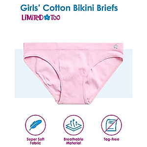 Limited Too Girls' Underwear - 6 Pack 100% Cotton Bikini Briefs (Size: 7-16), Size 7-8, Blue/Grey Assorted