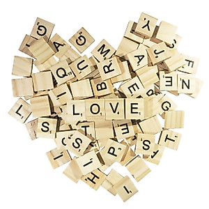 LoengMax 100PCS Wood Letter Tiles-Wooden Scrabble Tiles-Scrabble Letters for Crafts-Letter Tiles-DIY Wood Gift Decoration