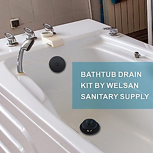 Matte Black Tub Drain and Overflow Kit with Single Hole Overflow Faceplate, Welsan Universal All Metal Lift & Turn Black Bathtub Drain Kit with Fine/Coarse Thread Conversion Twist Trim Kit Assembly