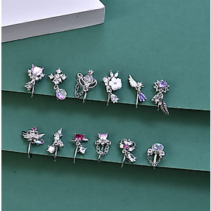 PLOMFOV 12Pcs Fake Nose Ring for Women Dangling Nose Cuffs Faux Clip on Nose Ring for Non Pierced Nose Silver