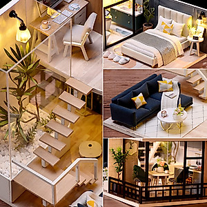 TuKIIE DIY Miniature Dollhouse Kit with Furniture, 1:24 Scale Creative Room Mini Wooden Doll House Accessories Plus Dust Proof & Music Movement for Kids Teens Adults(Satisfied Time)