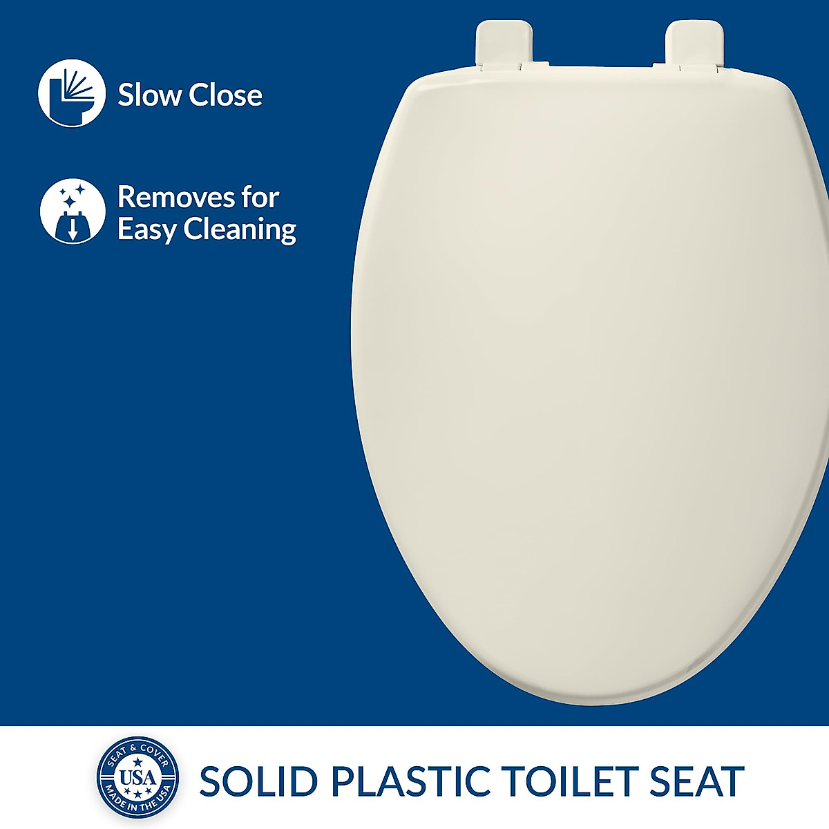 BEMIS 7300SLEC 346 Toilet Seat will Slow Close and Removes Easy for Cleaning, ELONGATED, Biscuit/Linen