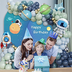 167pcs Space Balloons Arch Kit, Outer Space Party Decorations with Space Astronaut Rocket Blue Green Balloons Space Themed Birthday Party Baby Shower