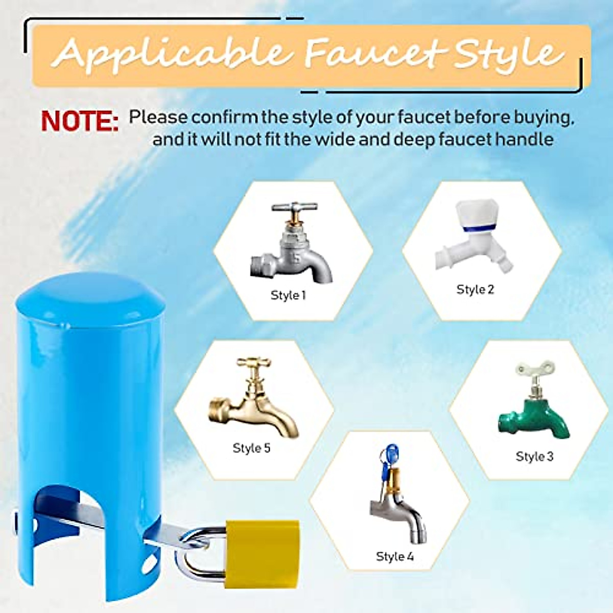 Ibnotuiy Water Faucet Lock Outdoor/Garden/Kitchen Hose Tap Faucet Lock Anti-Theft Child-Proof Metal Faucet Protection Cover Style A (Blue)