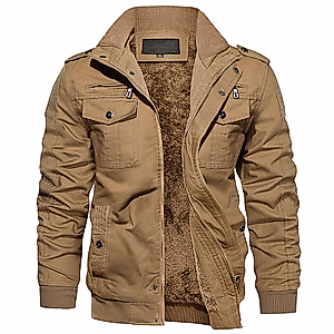 EKLENTSON Men's Warm Winter Coat, Khaki, X-Large